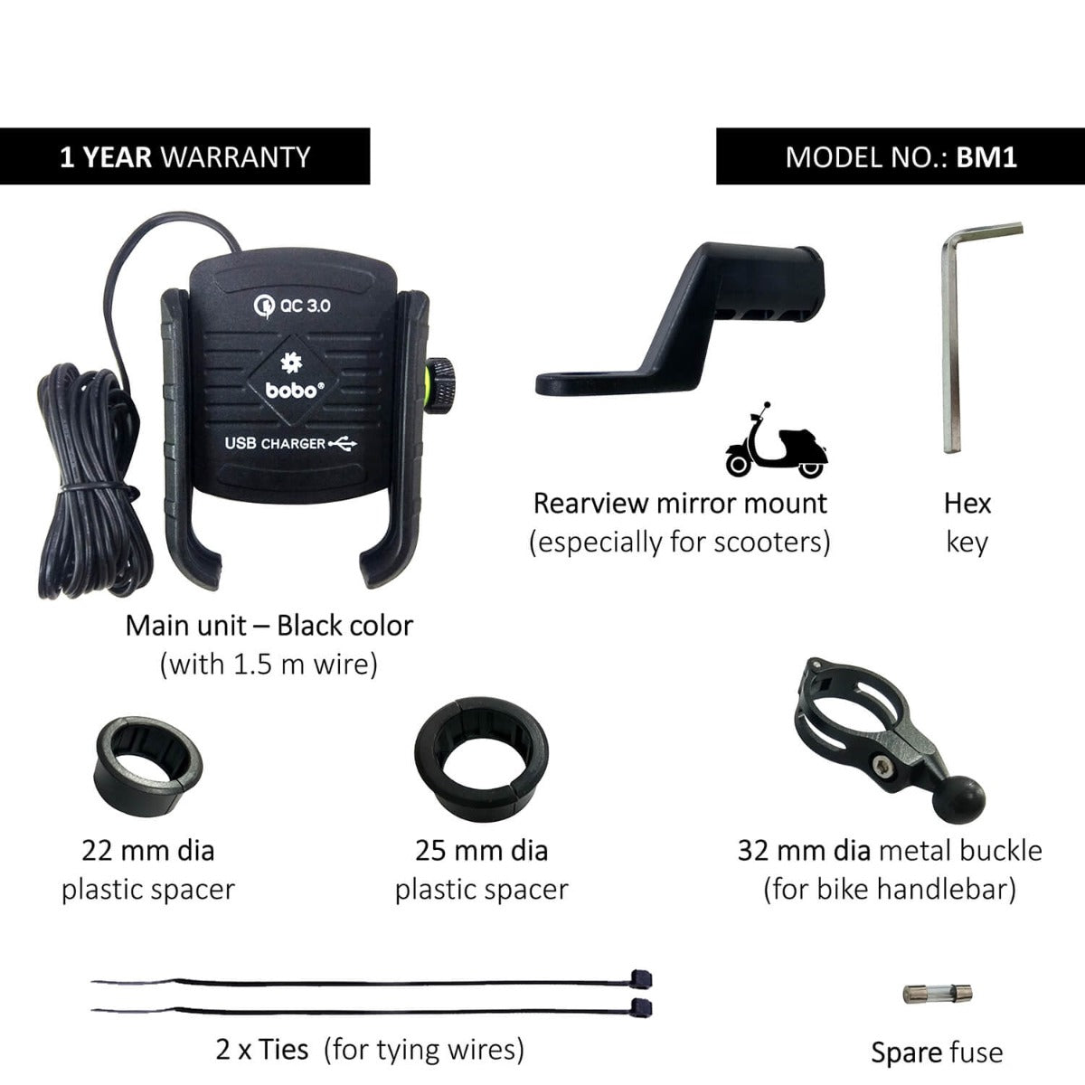 BOBO BM001 MOBILE HOLDER WITH CHARGER | MOTOHAWK